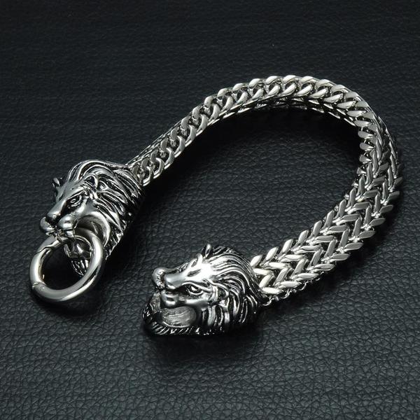 Double Lion's Head Foxtail Box Link Bracelet – Wild Saints Co.